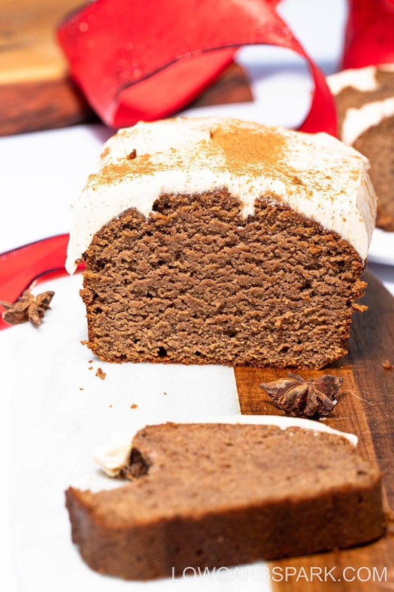 Keto Gingerbread Loaf with Cinnamon Cream Cheese Frosting