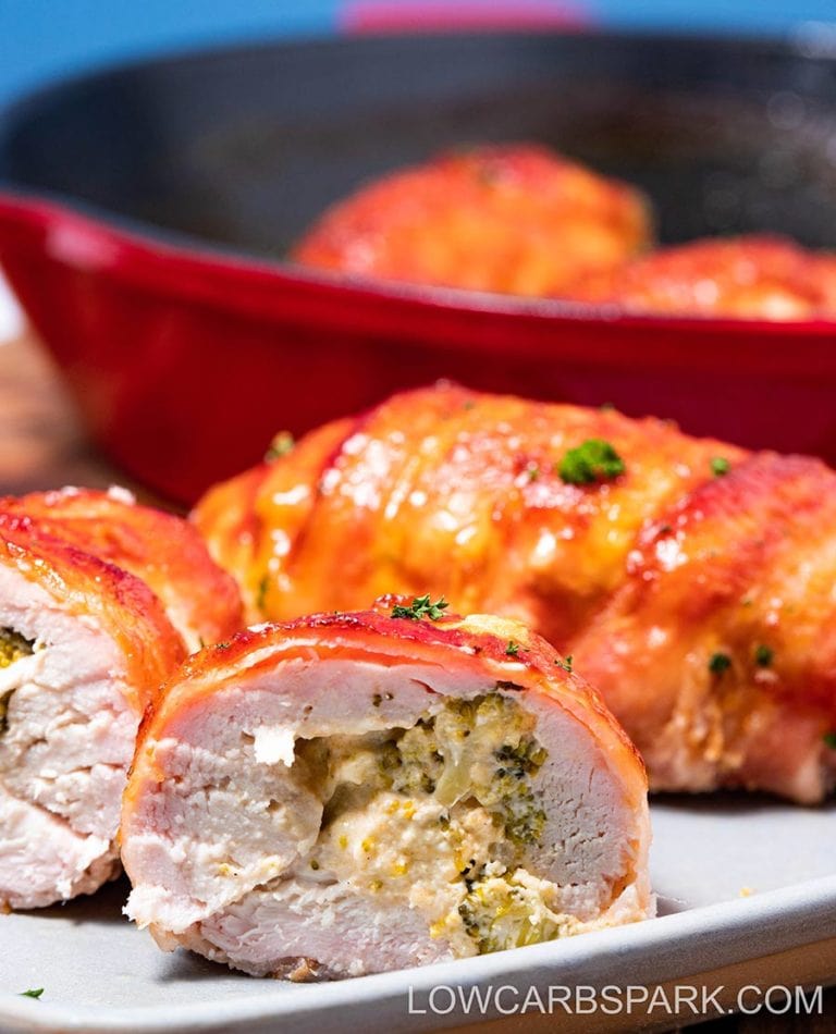 Bacon Wrapped Broccoli Cheese Stuffed Chicken Breast - Low Carb Spark